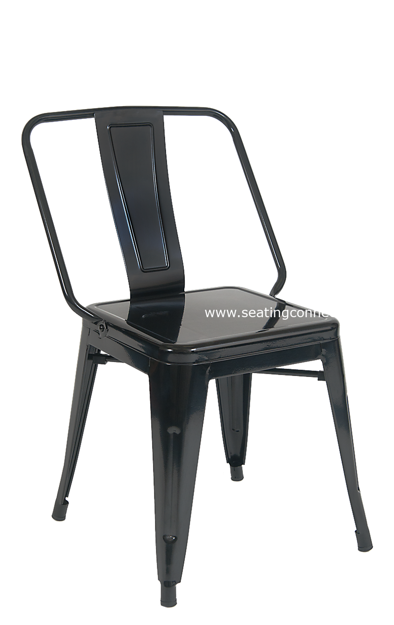 Indoor Steel Dining Chair in Black Finish, Industrial Look