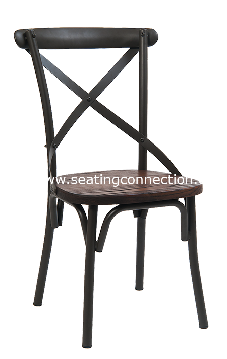 X-Back Steel Chair with Walnut Color Elmwood Seat