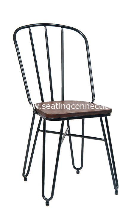 Indoor Black Steel Chair with Walnut Color Elmwood Seat