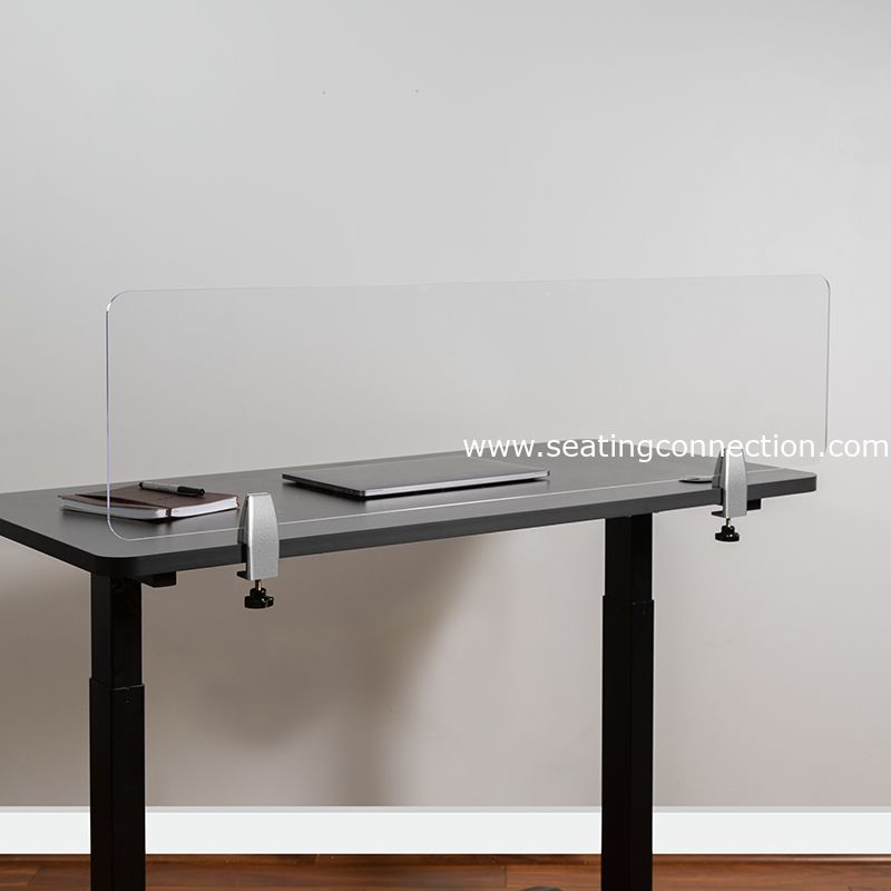 Clear Acrylic Desk Partition, 12"H x 47"L (Hardware Included)