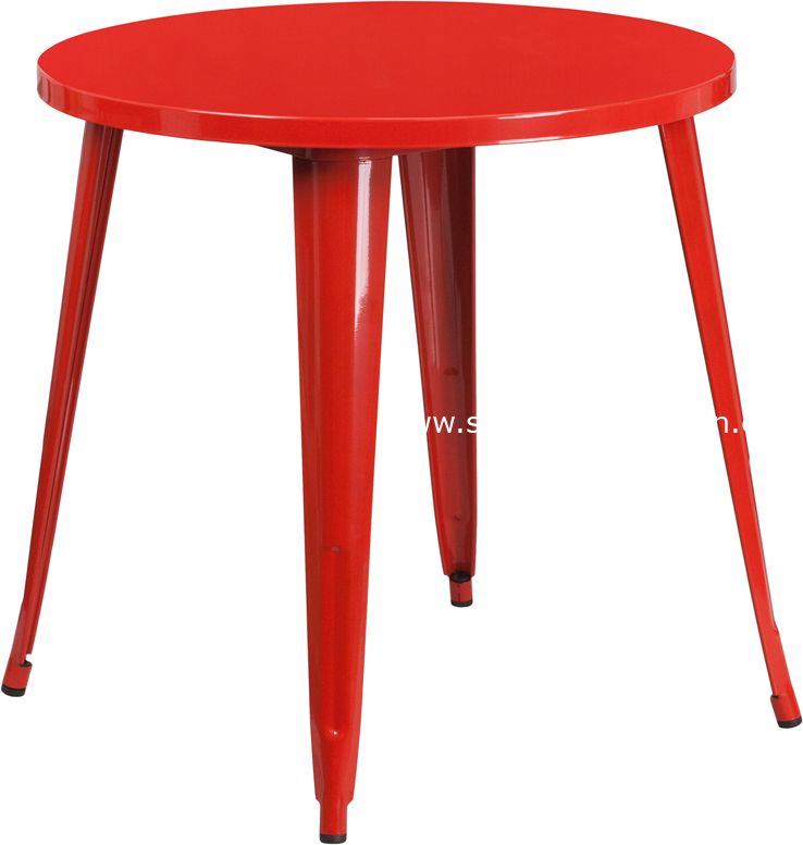 Commercial Grade 30" Round Red Metal Indoor-Outdoor Table