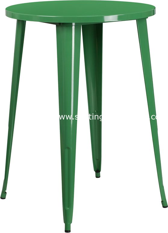 Commercial Grade 30" Round Green Metal Indoor-Outdoor Bar Height Table
