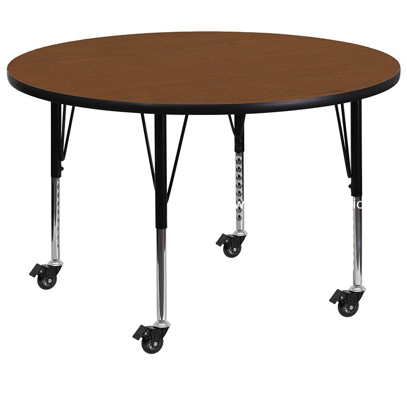 Mobile 42'' Round Oak HP Laminate Activity Table - Height Adjustable ...